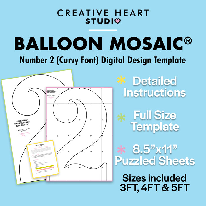 Number 2 (Curvy Font) BALLOON MOSAIC digital design template — The ...