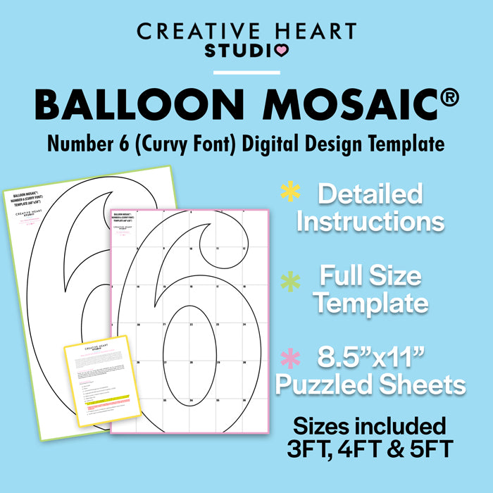 Number 6 (Curvy Font) BALLOON MOSAIC digital design template — The ...